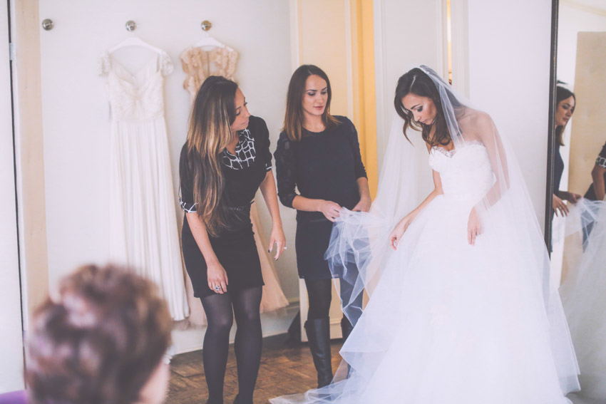 Bridal Dress Fitting in Yorkville | Purple Tree Wedding Photographers